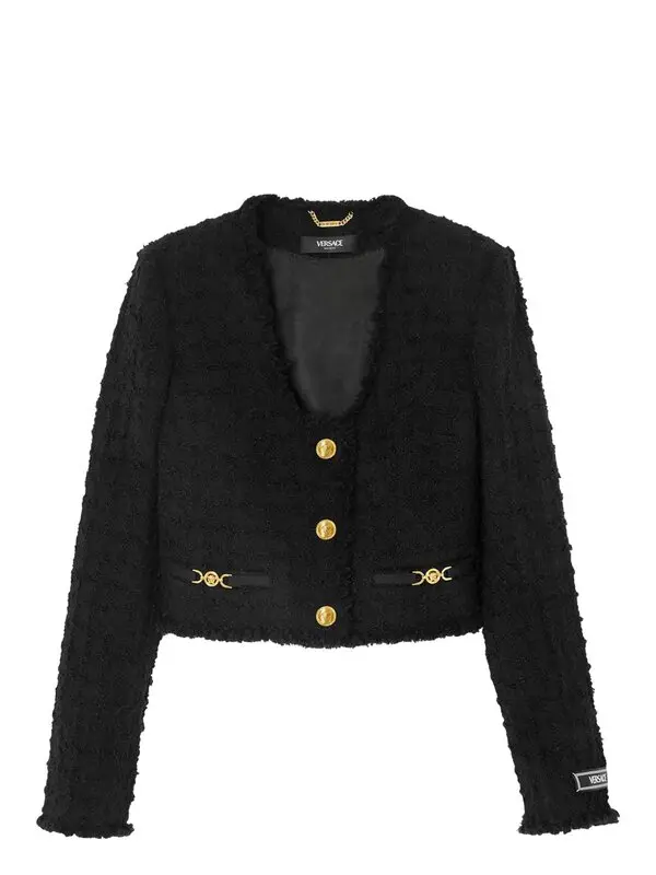 Versace Heritage Tweed Cropped Jacket - Black