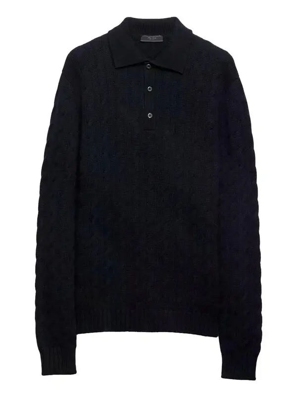 Prada Cable-knit Polo Sweater - Blue