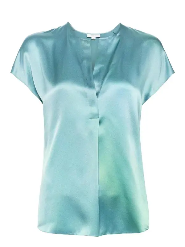 Vince Silk Cap-sleeve Blouse - Blue