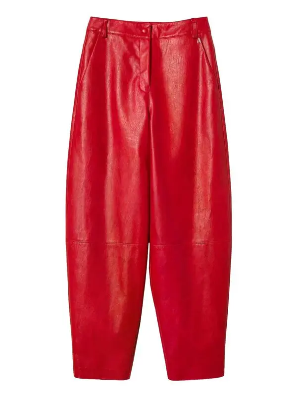 TWINSET Faux-leather Trousers With Logo Charm - Red