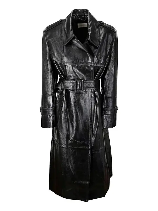 Sportmax Leather Trench Coat - Black