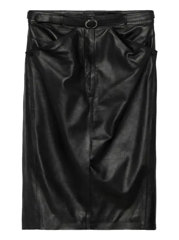 MANOKHI Dua Leather Midi Skirt - Black