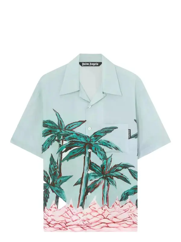 Palm Angels Palms Row Button-up Bowling Shirt - Blue