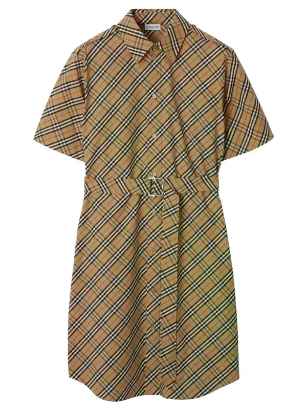Burberry Checked Cotton Shirt Dress - Neutrals