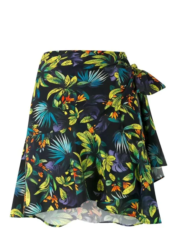 AMIR SLAMA Printed Wrap Skirt With Ruffle Trimming - Black