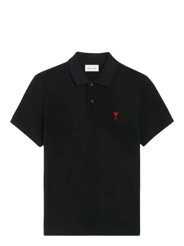 AMI Paris De Coeur Piqué Polo Shirt - Black
