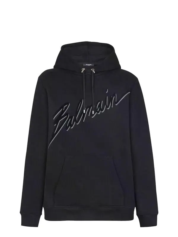 Balmain Flocked-logo Hoodie - Black