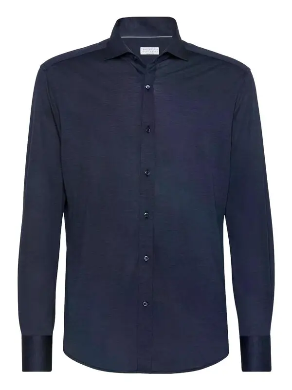 Brunello Cucinelli Silk-cotton Jersey Shirt - Blue