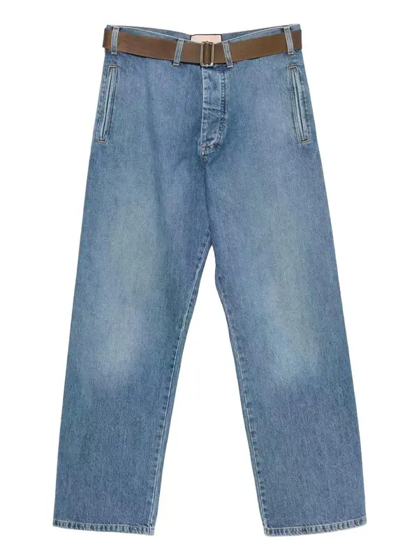Plan C Straight-leg Belted Jeans - Blue