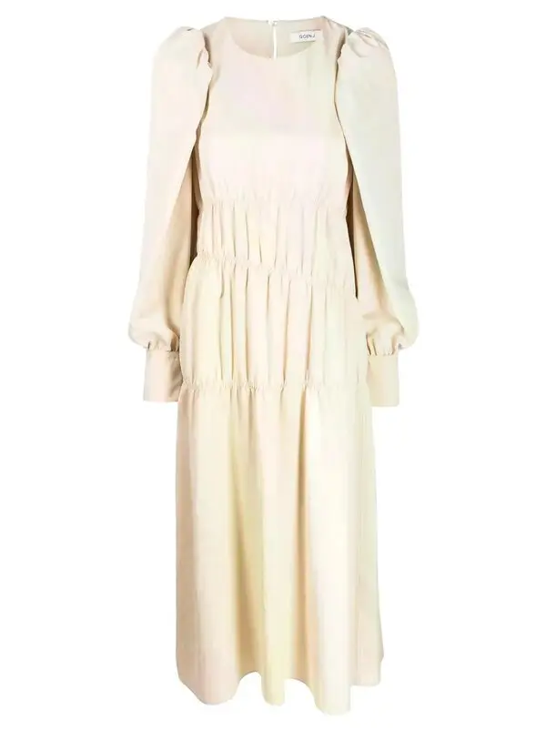 Goen.j Ruched Puffed-sleeve Midi Dress - Neutrals