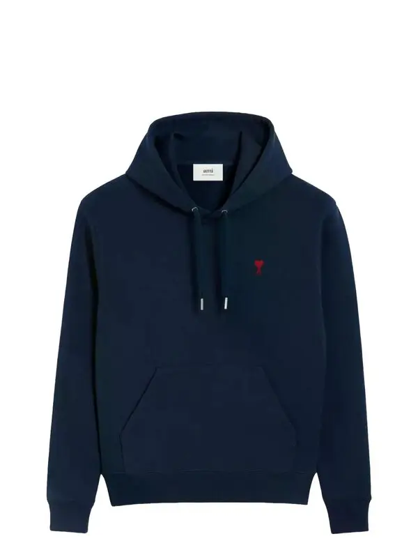 AMI Paris De Coeur Embroidered Cotton Hoodie - Blue