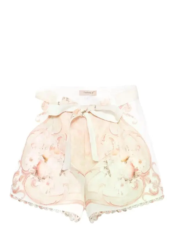 TWINSET Printed Linen Shorts - Neutrals