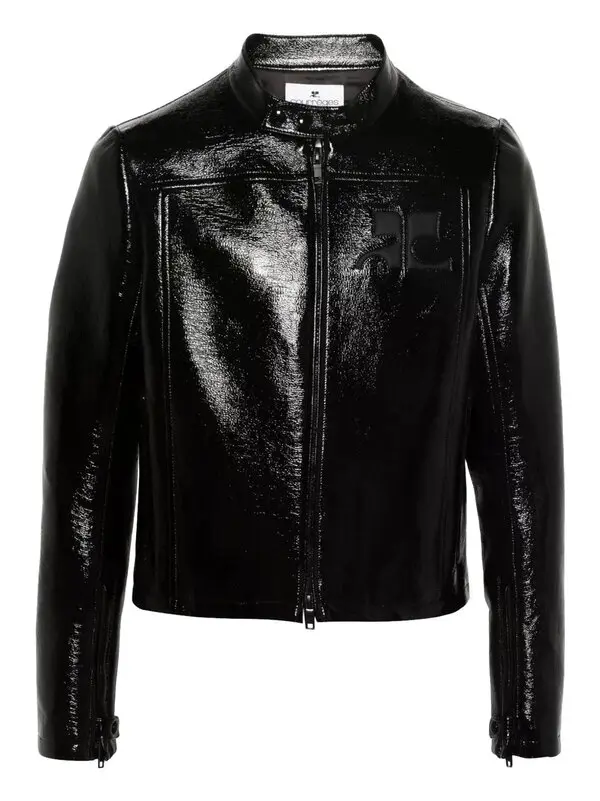 COURREGES Logo-appliqué High-shine Jacket - Black