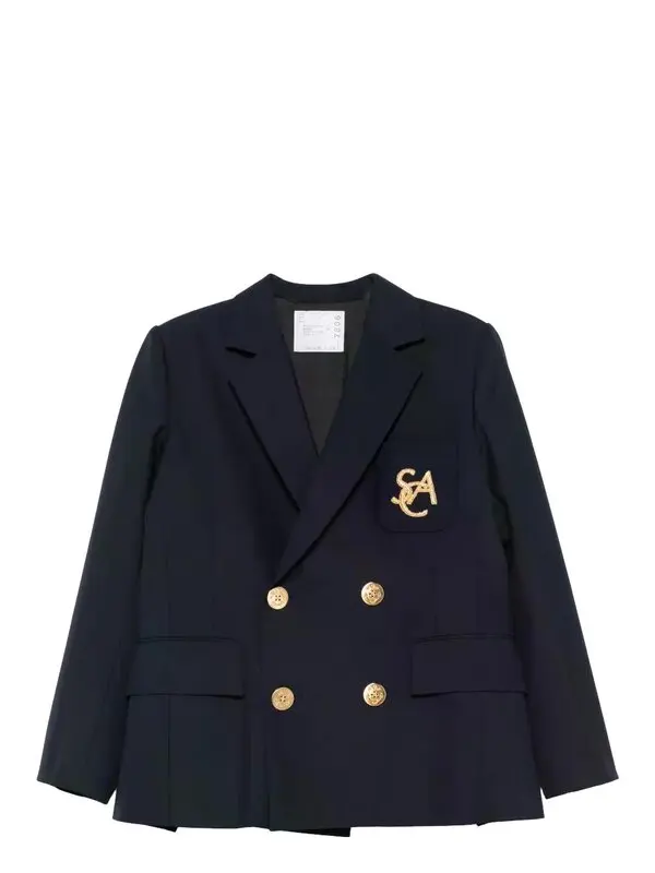 Sacai Logo-embroidered Double-breasted Blazer - Blue