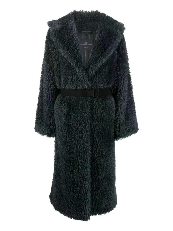 Ermanno Scervino Belted Shearling Wool Coat - Grey