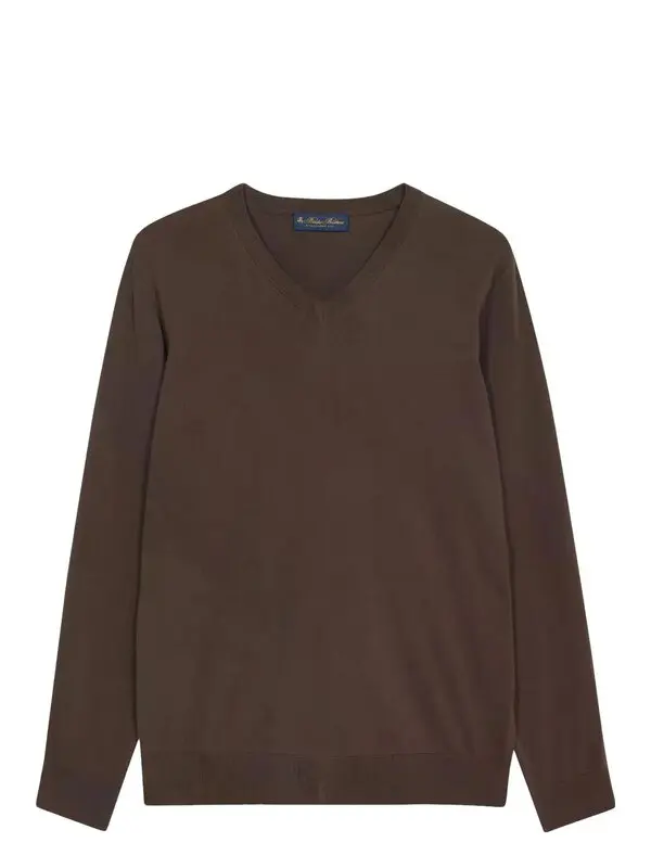 Brooks Brothers V-neck Cotton Sweater - Brown