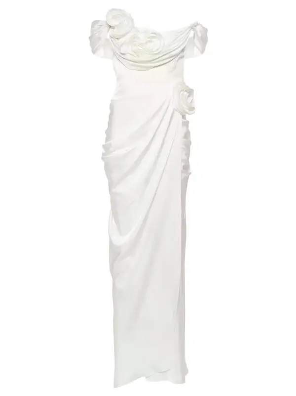 ANA RADU Floral-appliqué Draped Gown - Neutrals