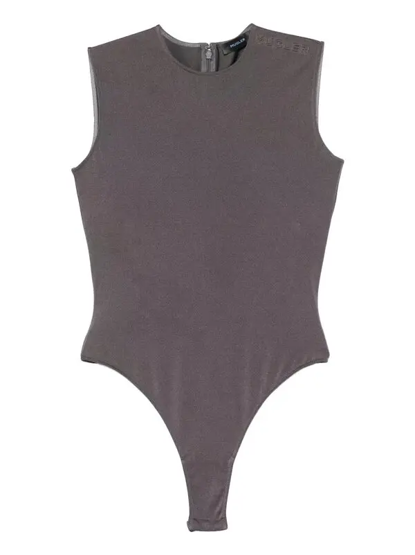 MUGLER Logo-embossed Sleeveless Bodysuit - Grey