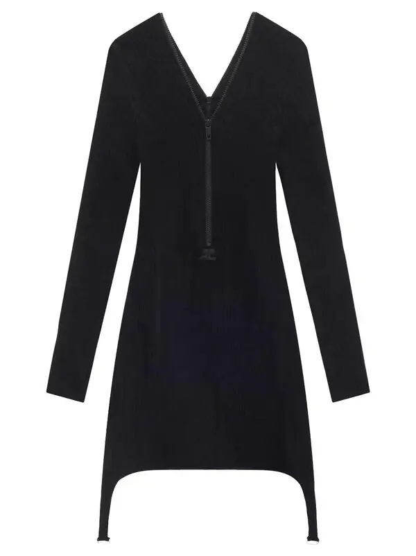 COURREGES Ribbed-knit Zip-up Dress - Black