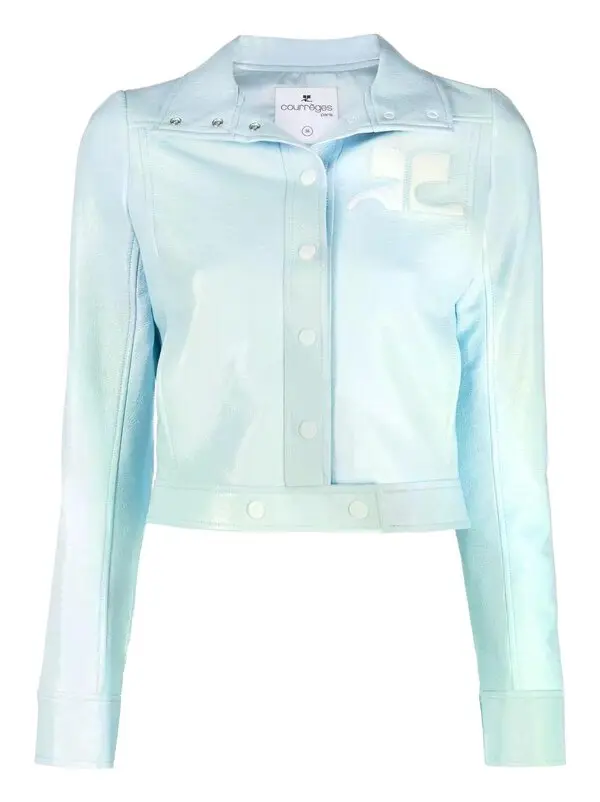 COURREGES Appliqué-logo Cropped Vinyl Jacket - Blue