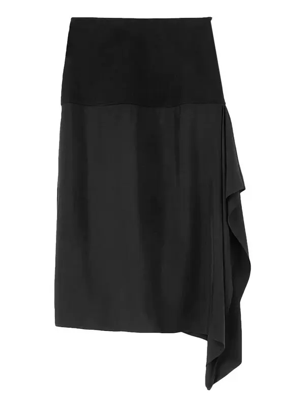 JIL SANDER Wool Draped Midi Skirt - Black
