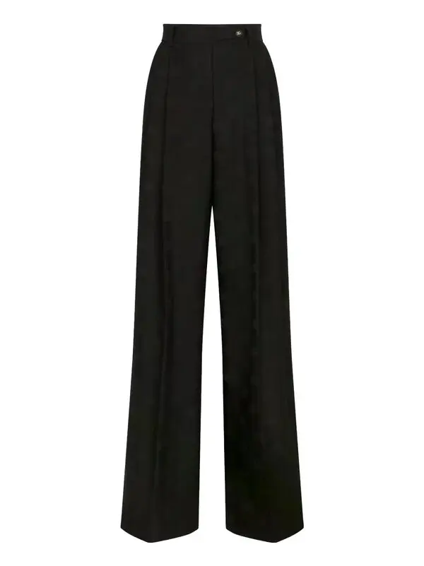 Dolce & Gabbana Logo-jacquard Wool Palazzo Pants - Black