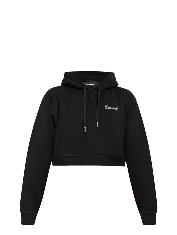 Dsquared2 Rhinestone-logo Cropped Hoodie - Black