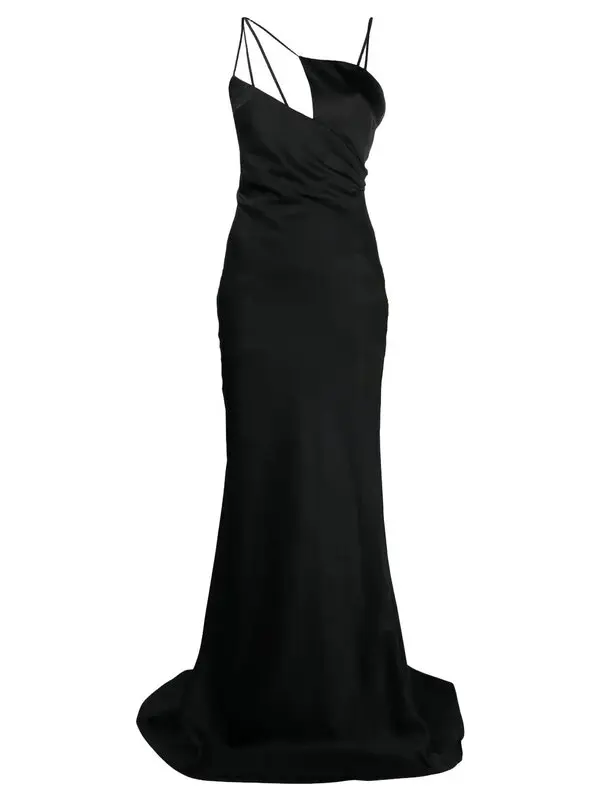 Attico Melva Satin Long Dress - Black
