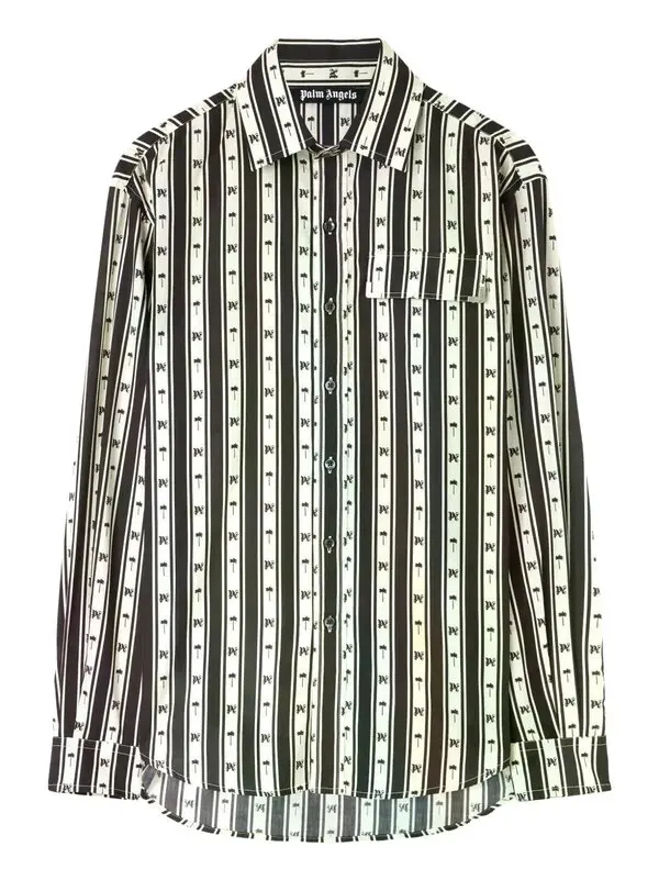 Palm Angels Palm Tree Striped Shirt - Black