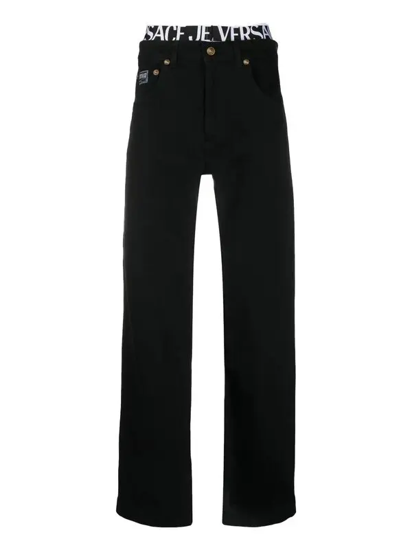 Versace Logo Band Straight-leg Jeans - Black