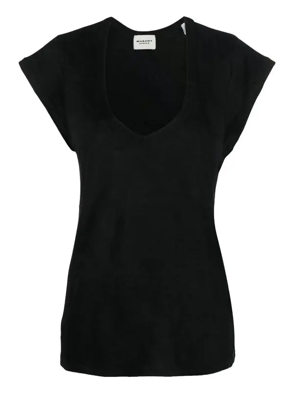 MARANT ETOILE Zankou Linen Short-sleeve Top - Black