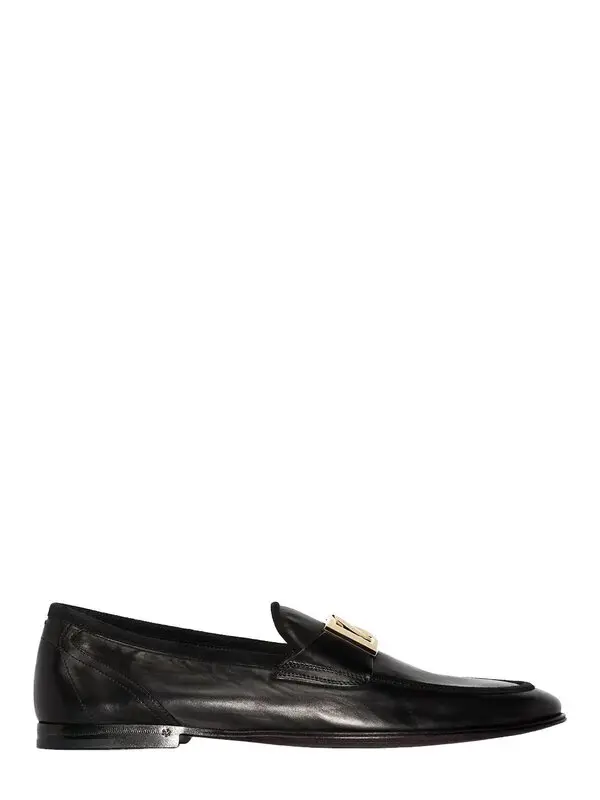 Dolce & Gabbana Dg-plaque Leather Loafers - Black
