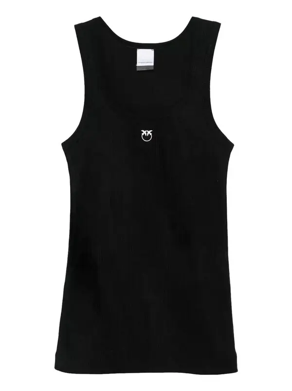 Pinko Love Birds Motif Ribbed Cotton Tank Top - Black