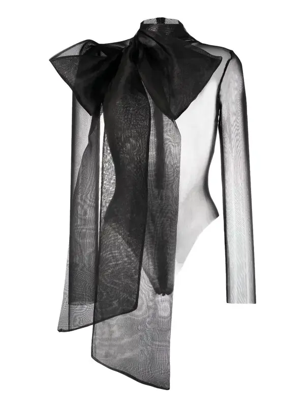ATU BODY COUTURE Semi-sheer Bow-detail Bodysuit - Black