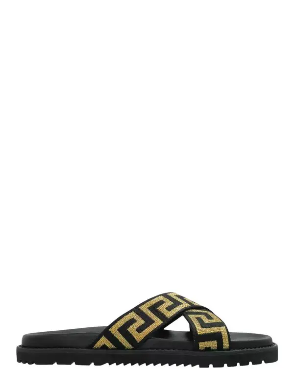 Versace Greca Embellished Slides - Black