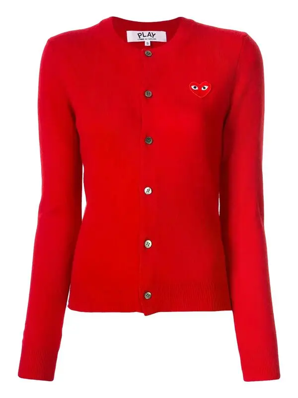 Play Comme Des Garcon Logo Embroidered Buttoned Cardigan - Red