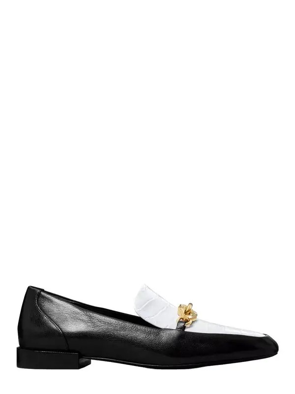 Tory Burch Jessa Embossed Crocodile Effect Leather Loafers - Black