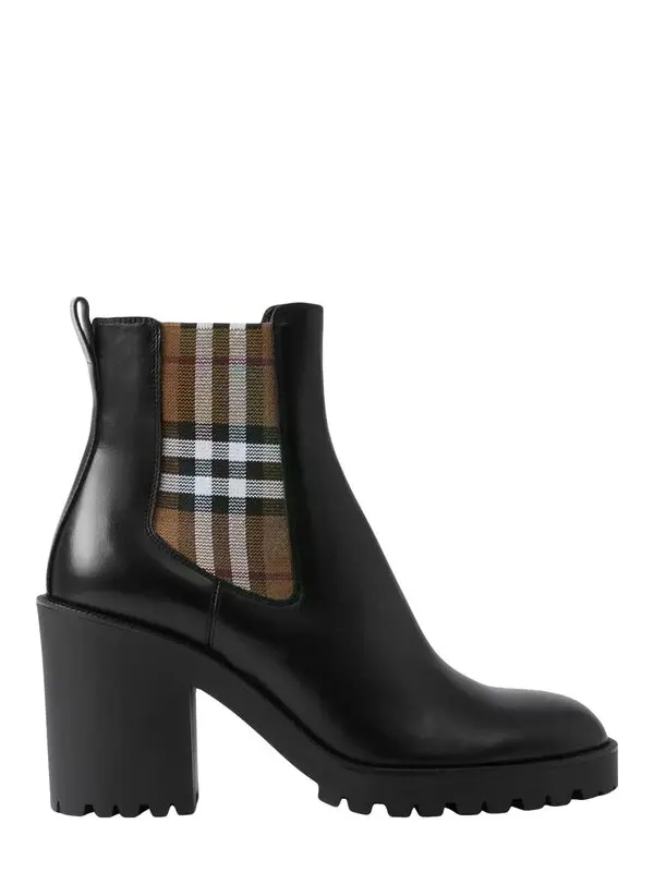 Burberry Check Panel Ankle Boots - Black