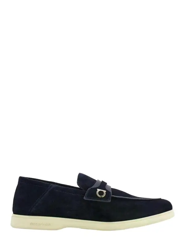 FERRAGAMO Deconstructed Gancini-detailed Suede Loafers - Blue