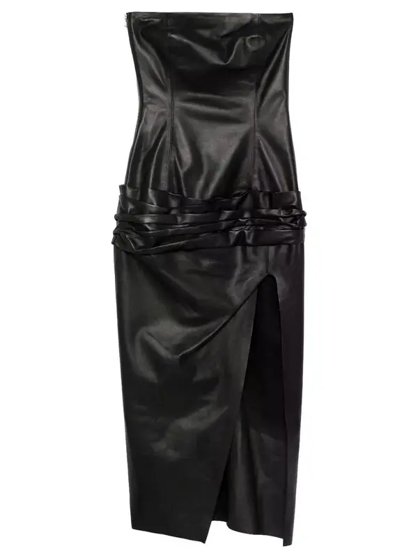 Attico Leather Midi Dress - Black