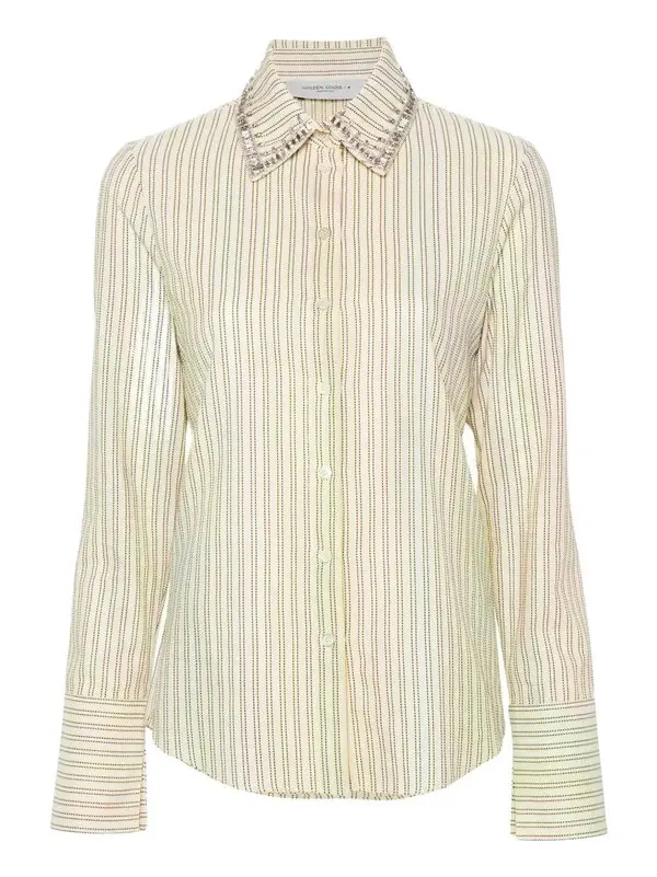 GOLDEN GOOSE Crystal-embellished Striped Shirt - Neutrals