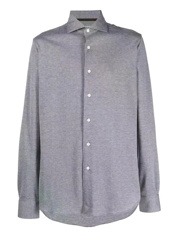 ORIAN Spread Collar Piqué Shirt - Grey
