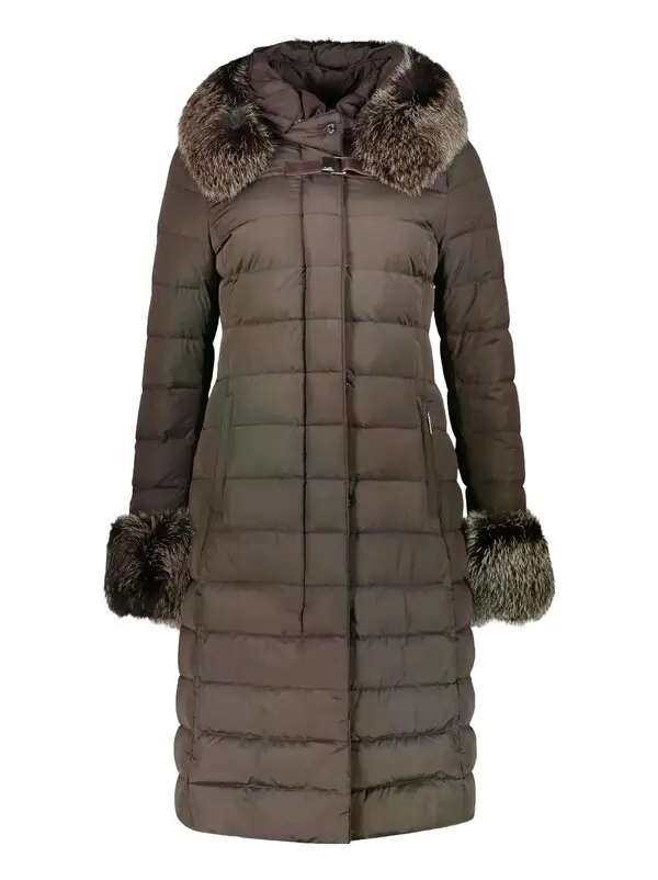 MOORER Hooded Zip-up Coat - Brown