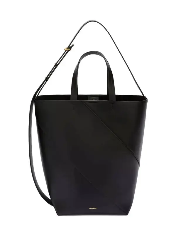 JIL SANDER Medium Leather Tote Bag - Black