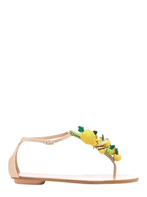 AQUAZZURA Citrus Punch Raffia Flat Sandals - Neutrals