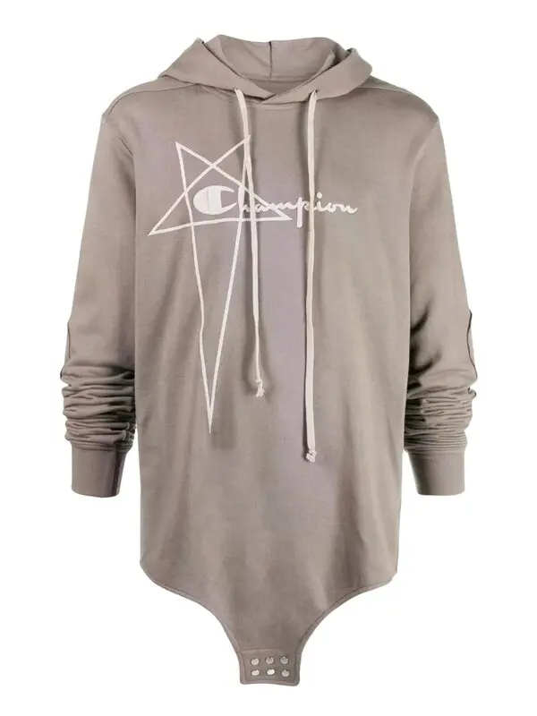 Rick Owens Logo-embroidered Hoodie - Grey