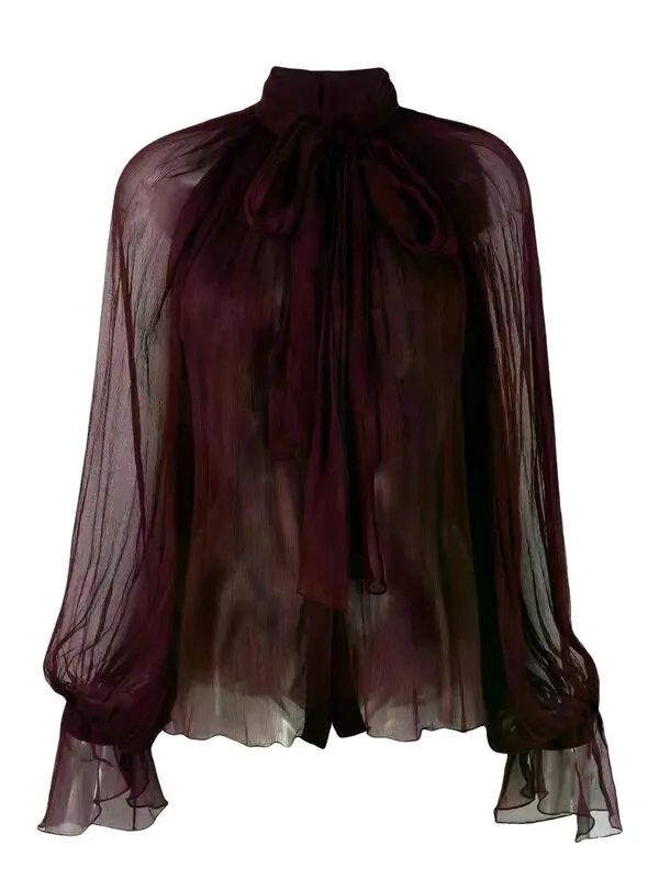 ATU BODY COUTURE Semi-sheer Tie-neck Blouse - Red