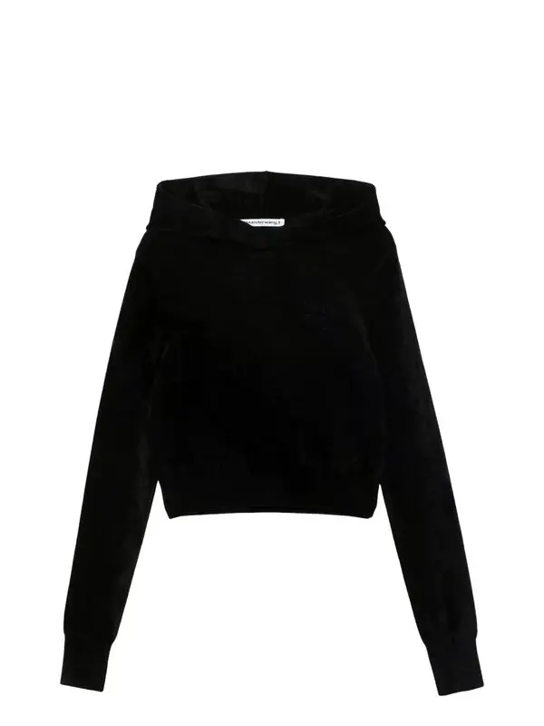 Alexander Wang Cropped Velvet Hoodie - Black