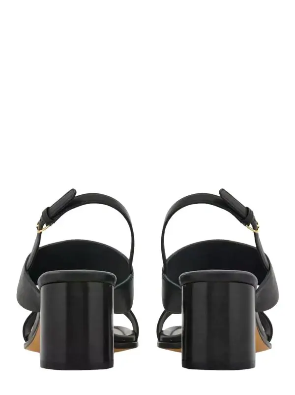 FERRAGAMO Gancini Buckle Leather Block Heel Sandals - Black