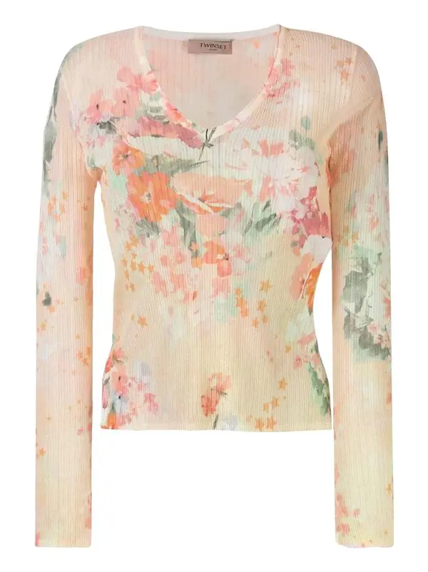 TWINSET Long-sleeve Ribbed Blouse - Orange